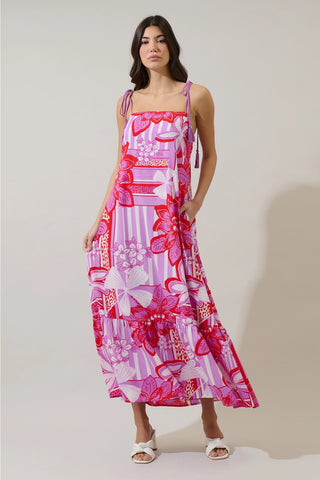Pink Floral High Ruffle Mock Neck Button Down Maxi Dress – Empire South